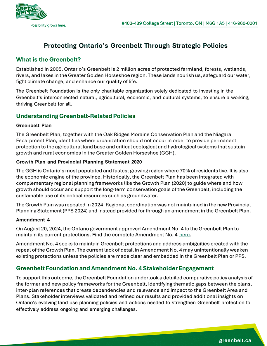 Protecting Ontario’s Greenbelt Through Strategic Policies | Greenbelt ...